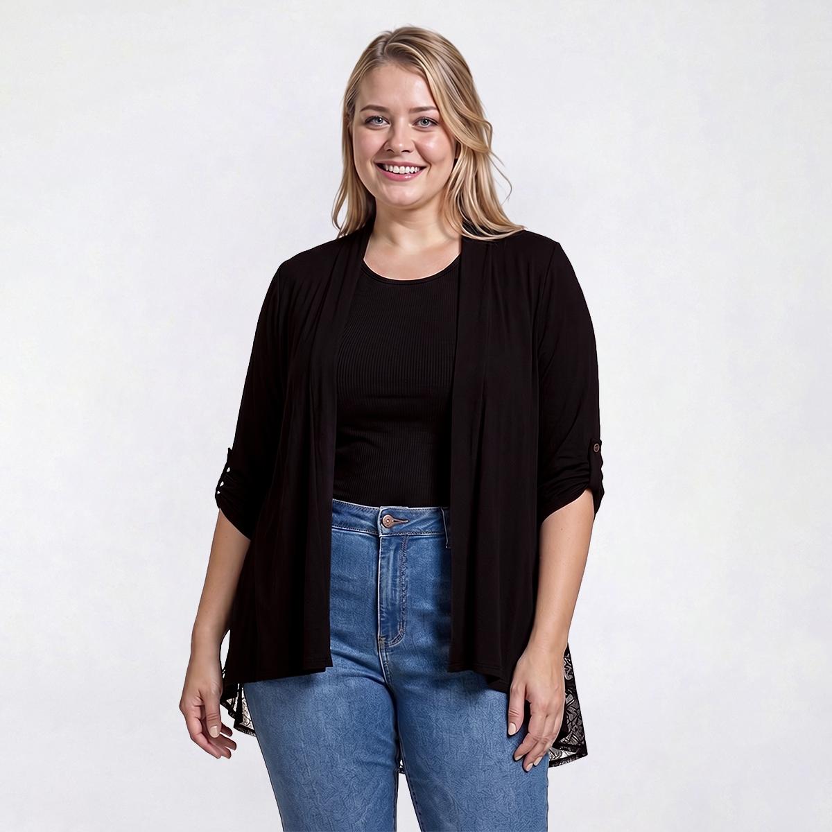 Click here for Plus Size Cure Roll Tab Sleeve Floral Chiffon Back... prices